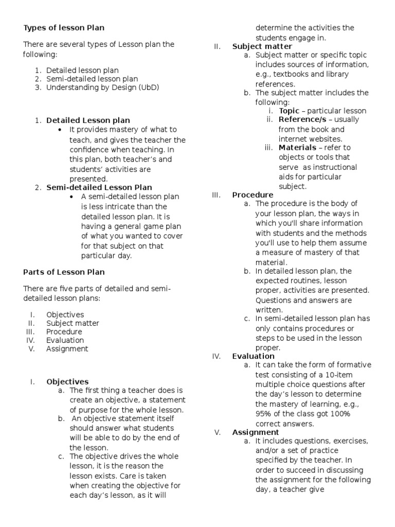 Types of Lesson Plan | PDF | Lesson Plan | Educational Assessment