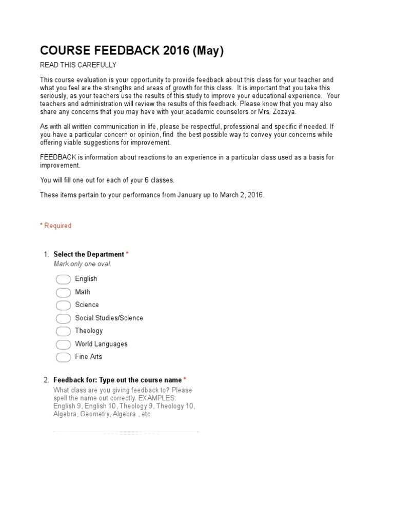 Coursefeedback | PDF | Teachers | Communication