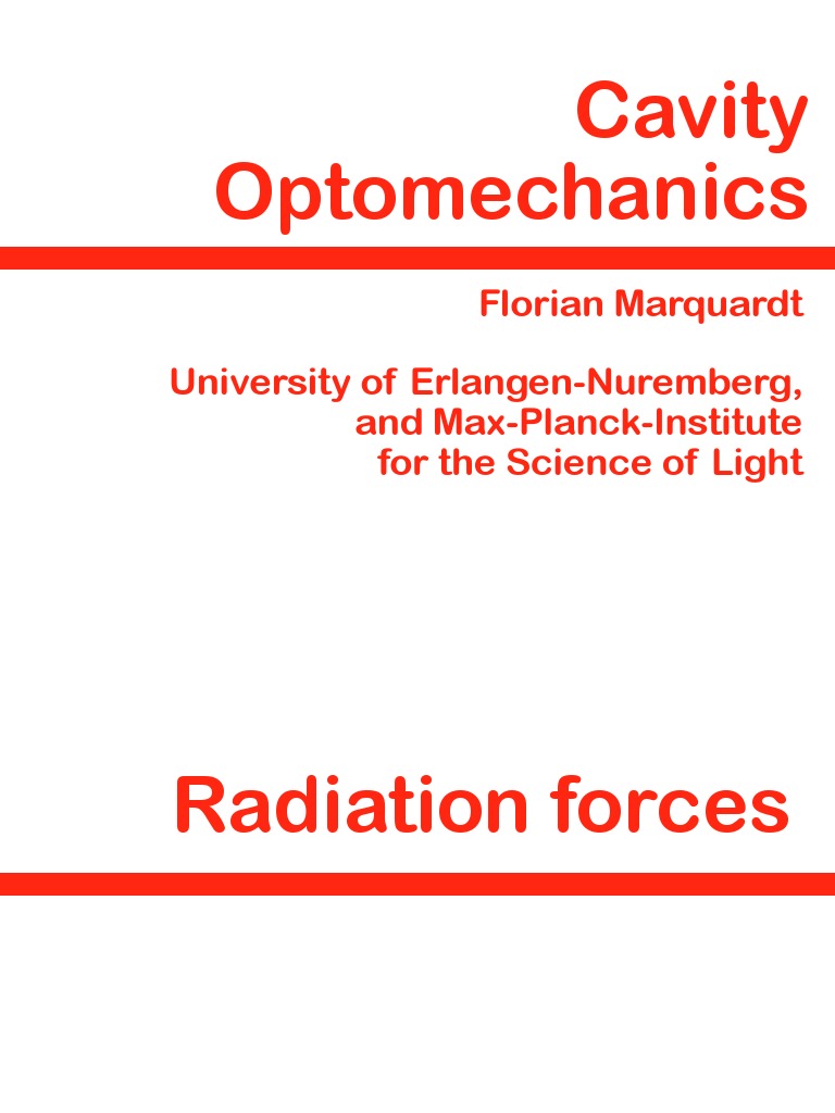 Qnlo2015 Marquardt Tutorial, Cavity Optomechanics | PDF | Solid State Engineering | Modern Physics