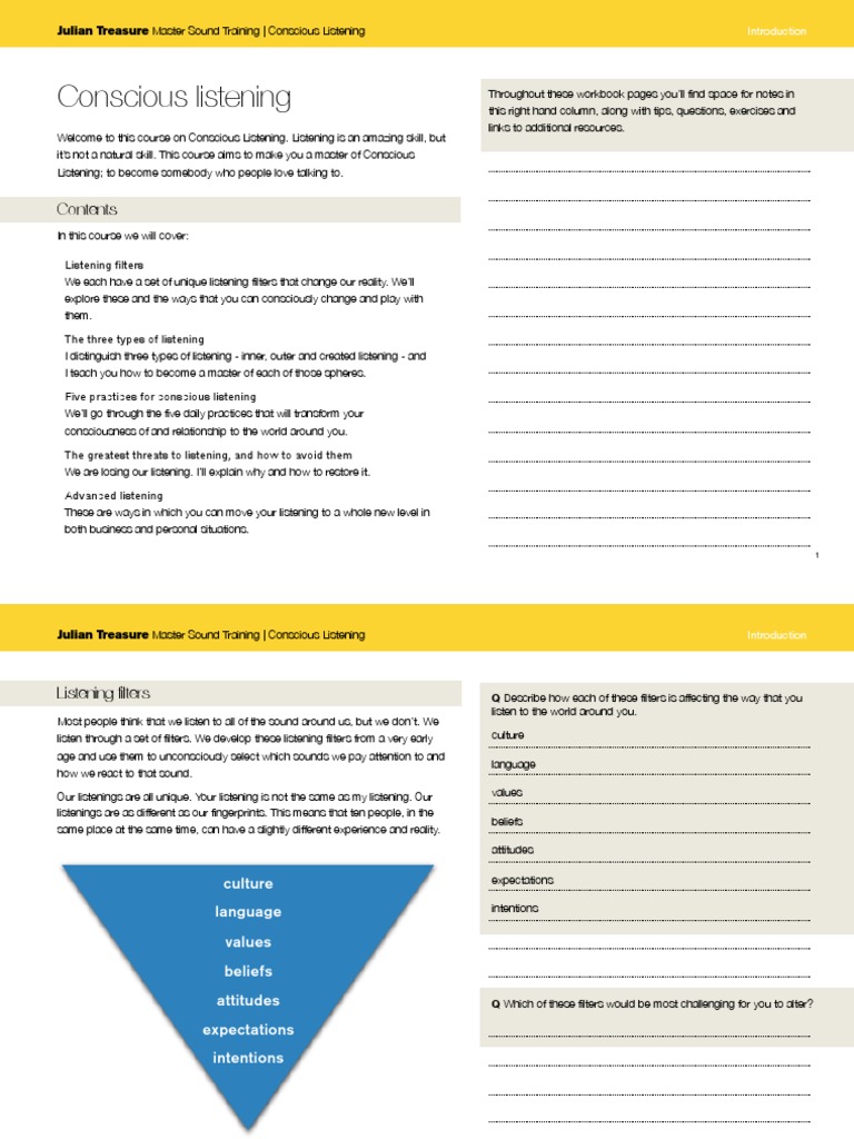Conscious Listening Workbook | PDF | Consciousness | Ear