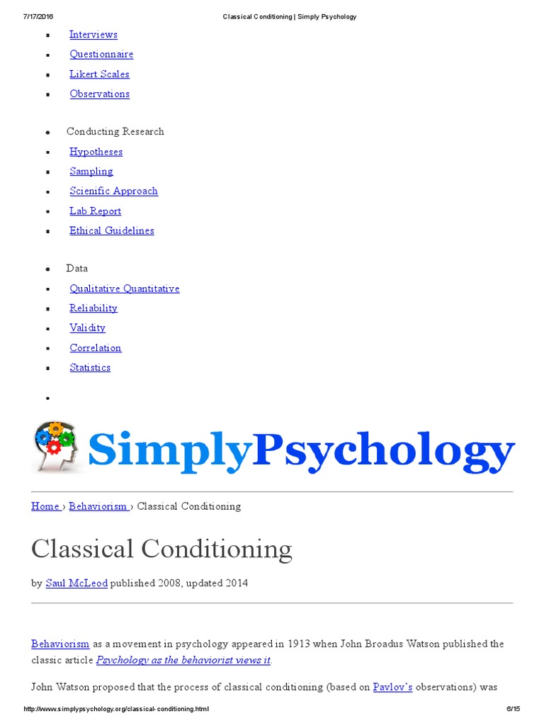 Classical Conditioning - Simply Psychology | PDF | Classical Conditioning | Behaviorism
