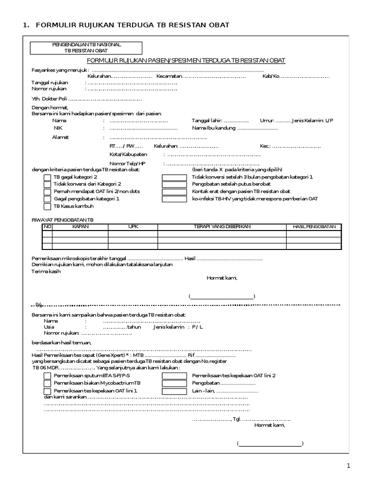 Formulir Rujukan Pasien Terduga TB Resistan Obat - Wisma Hijau 2013 ...