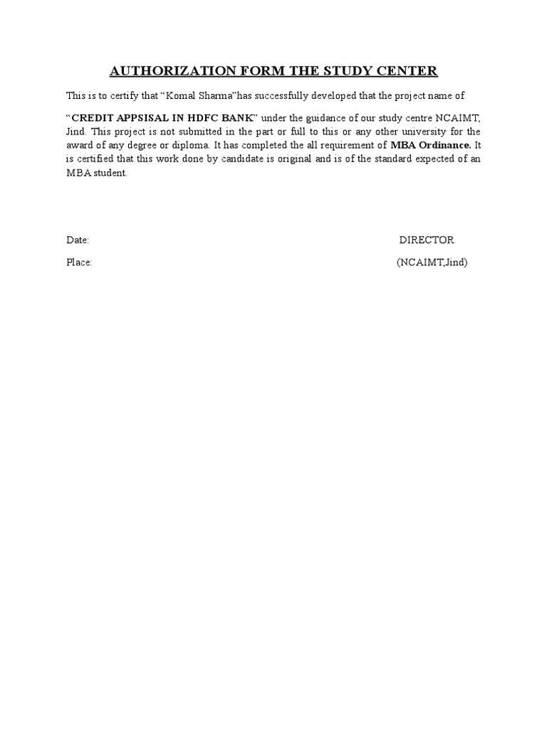 Authorization Form The Study Center | PDF