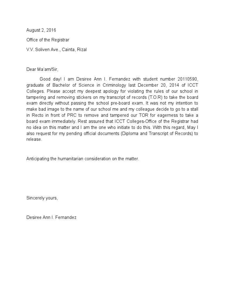 Tor Request Letter | Download Free PDF | Educational Stages | Higher ...