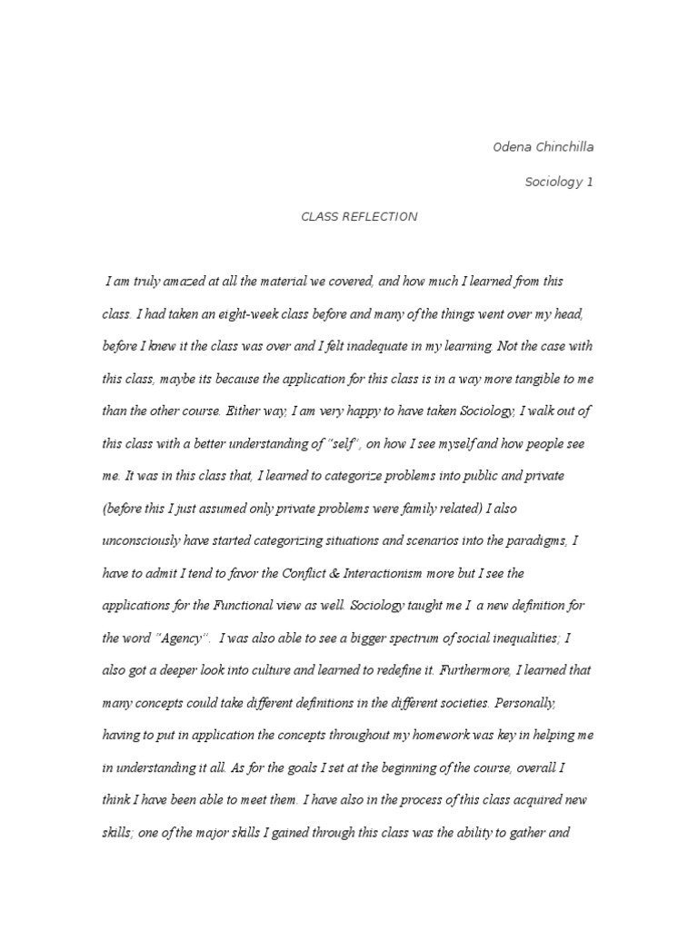 Sociology Class Reflection Insights | PDF