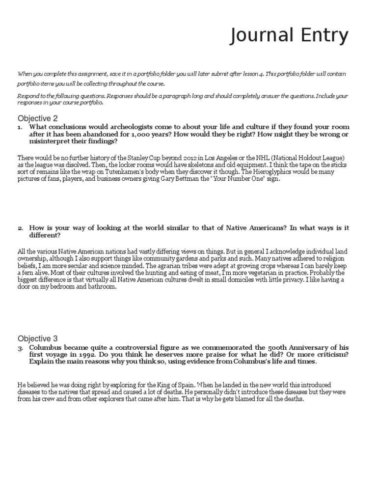 Lesson 1 Journal Entry | PDF | New World | Christopher Columbus