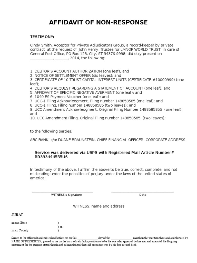 Affidavit of Non Response | PDF