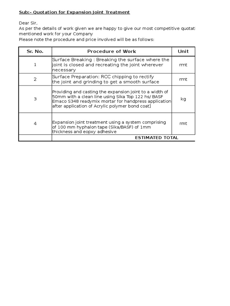 Expansion Joint Quotation | PDF