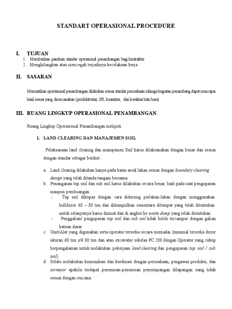 SOP Penambangan Batubara yang Aman | PDF