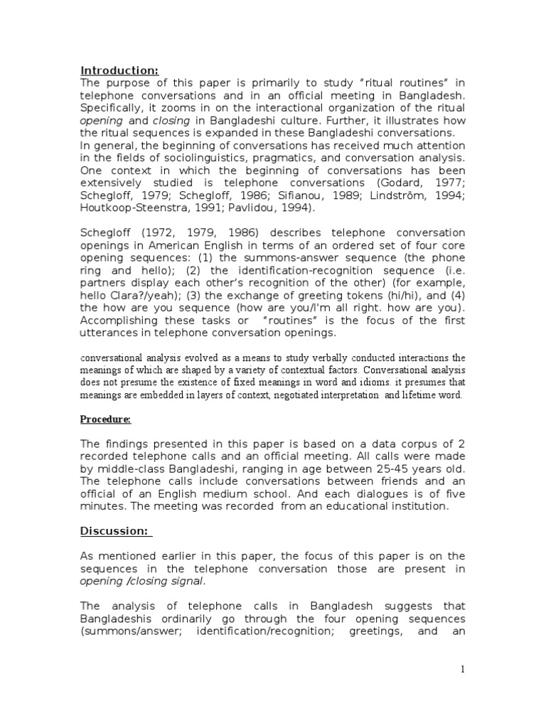 Conversational Analysis According To Ritual Constraints | PDF ...