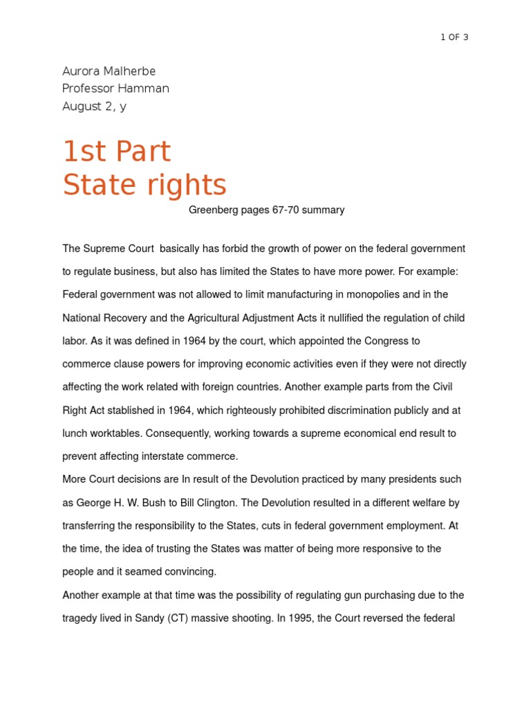 State Rights | PDF | Commerce Clause | Federal Government Of The United ...