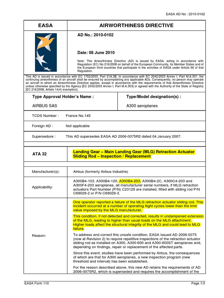 Easa Ad | Aviation | Aircraft