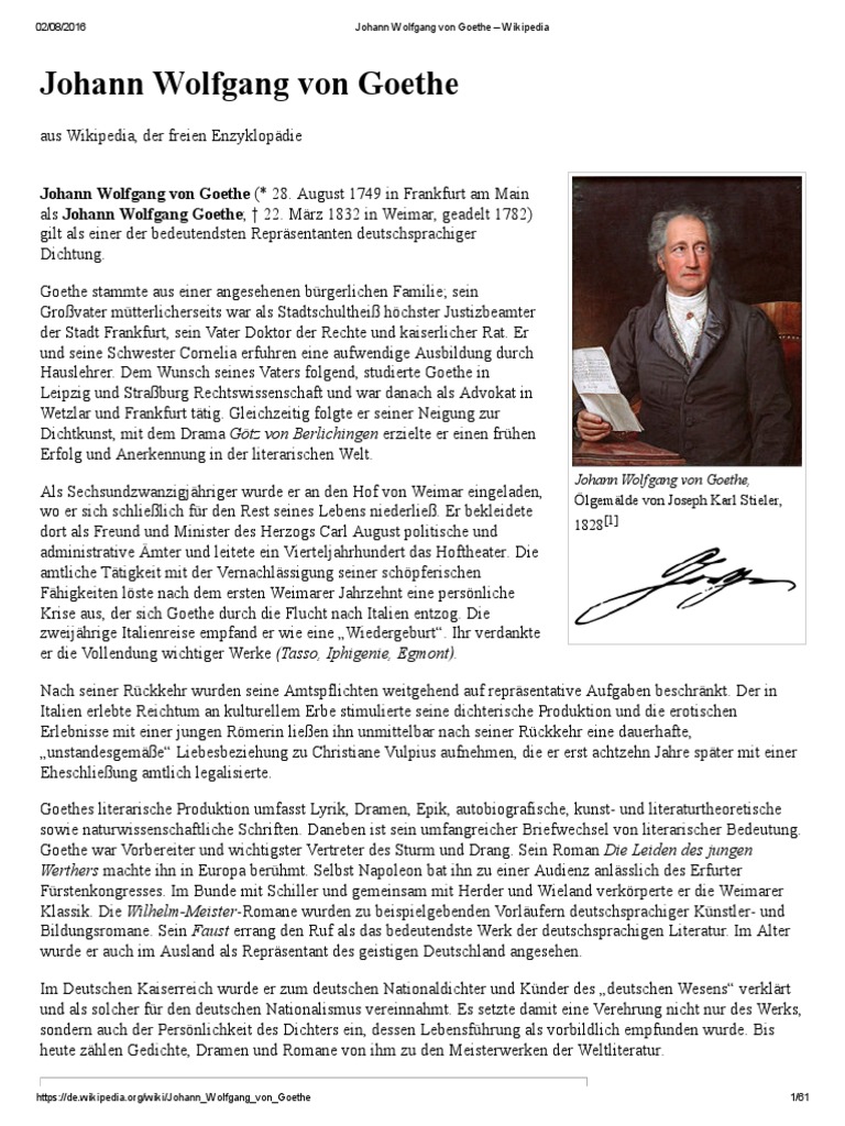 Johann Wolfgang Von Goethe | PDF