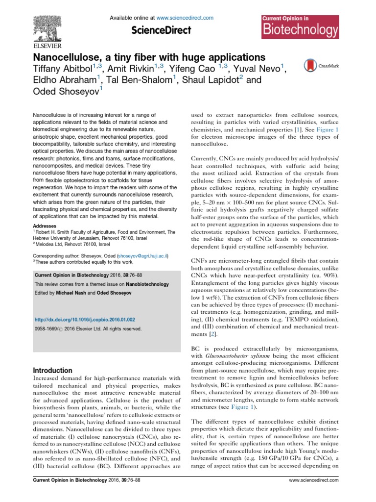 Abitbol Et Al. - 2016 - Nanocellulose, A Tiny Fiber With Huge ...