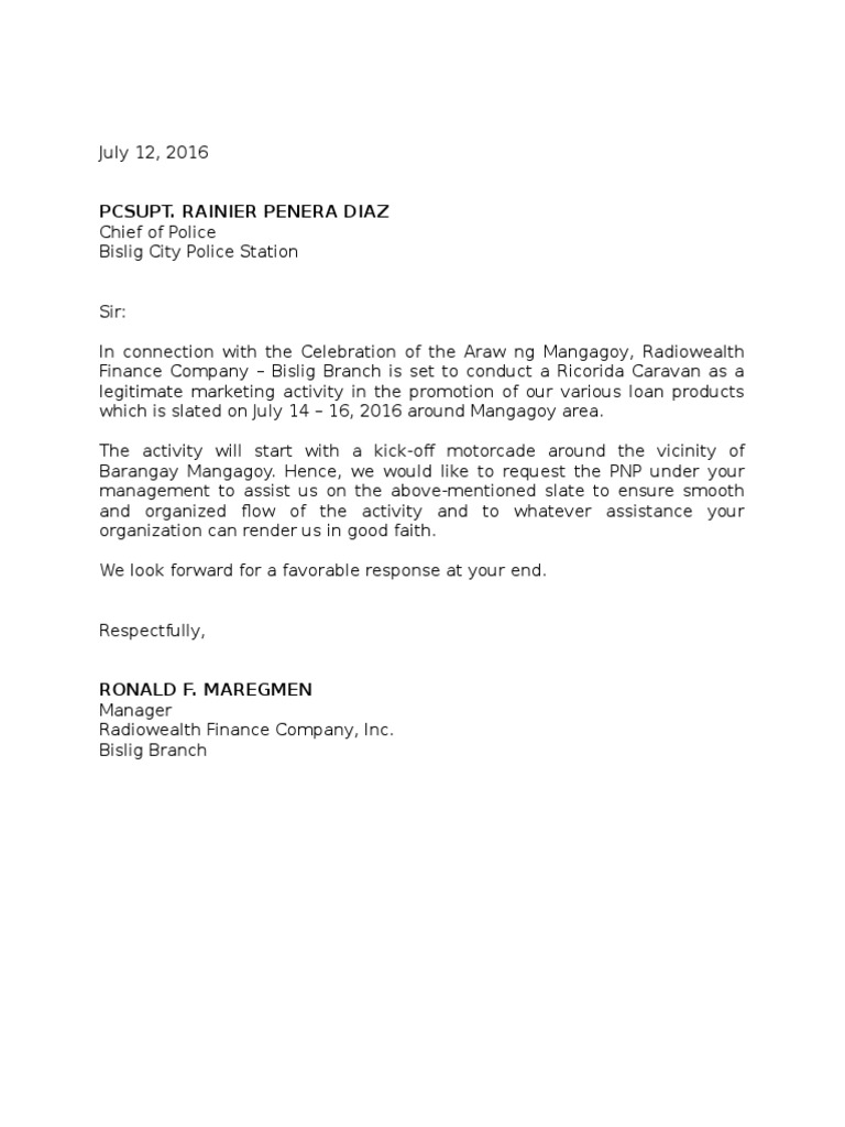 Letter Request Motorcade