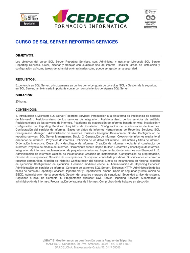 Silabo Prueba Reporting | PDF | Servidor SQL de Microsoft | Microsoft
