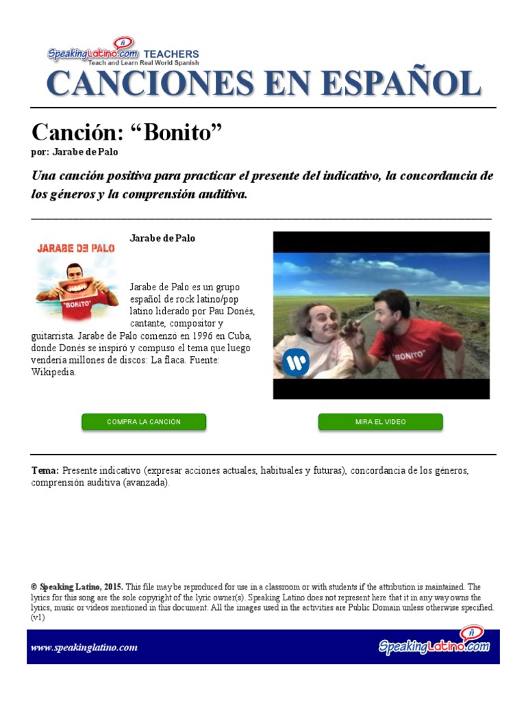 Cancion+Bonito+by+Jarabe+de+Palo+v1 1 | PDF | Entretenimiento (general ...
