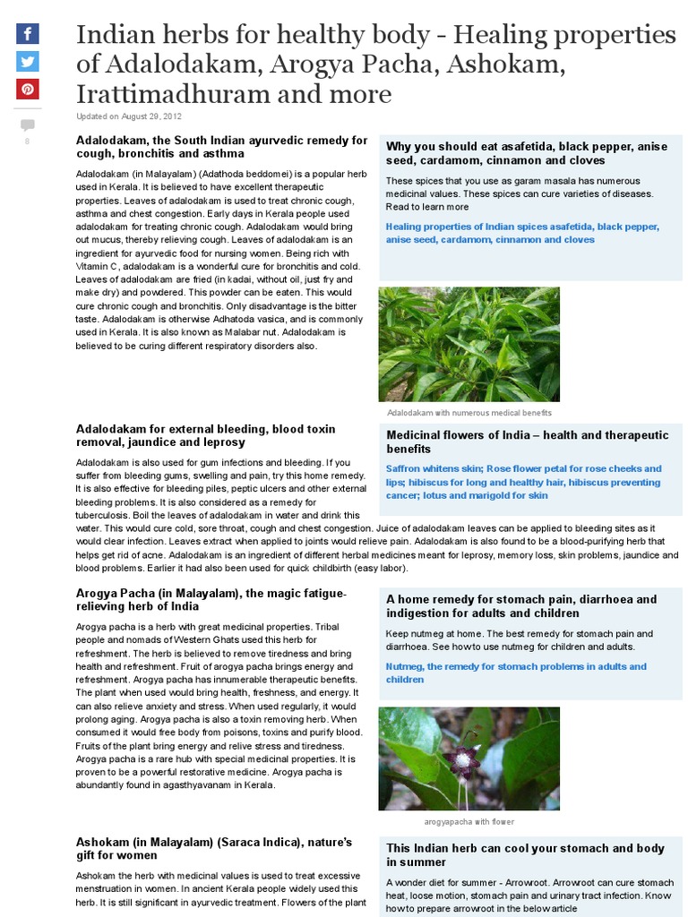 Indian Herbs For Healthy Body - Healing Properties of Adalodakam ...
