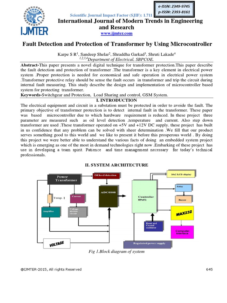 Fault Detection And Protection Of Transformer By Using Microcontroller Pdf Rectifier