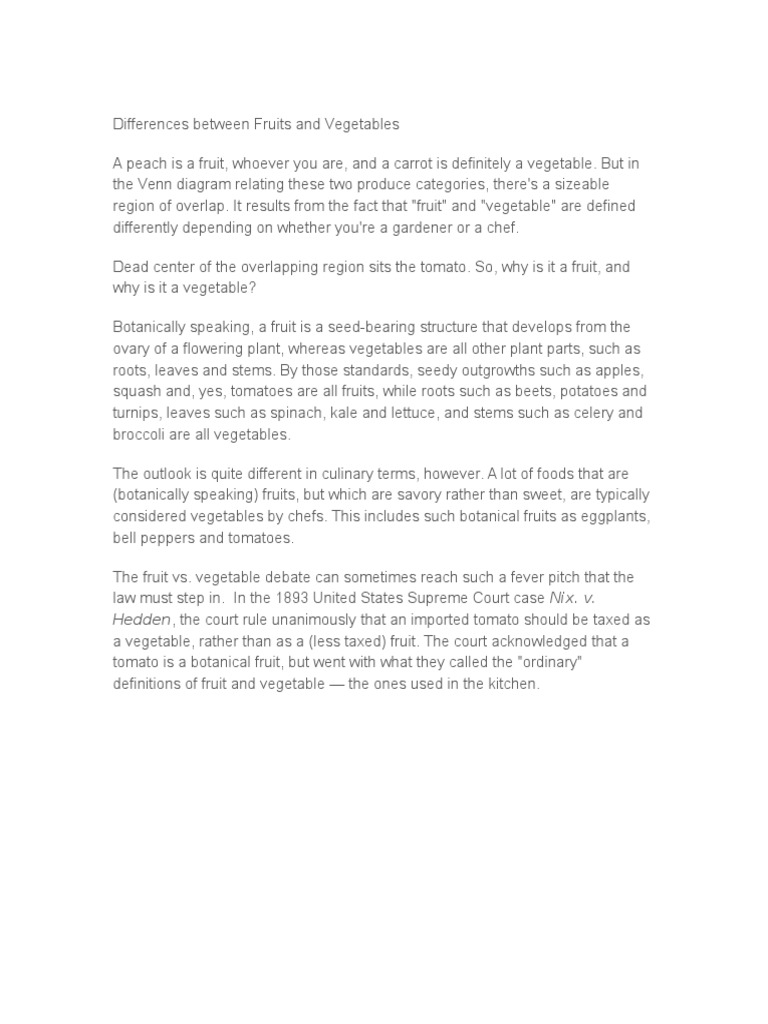 Differences Between Fruits and Vegetables | PDF