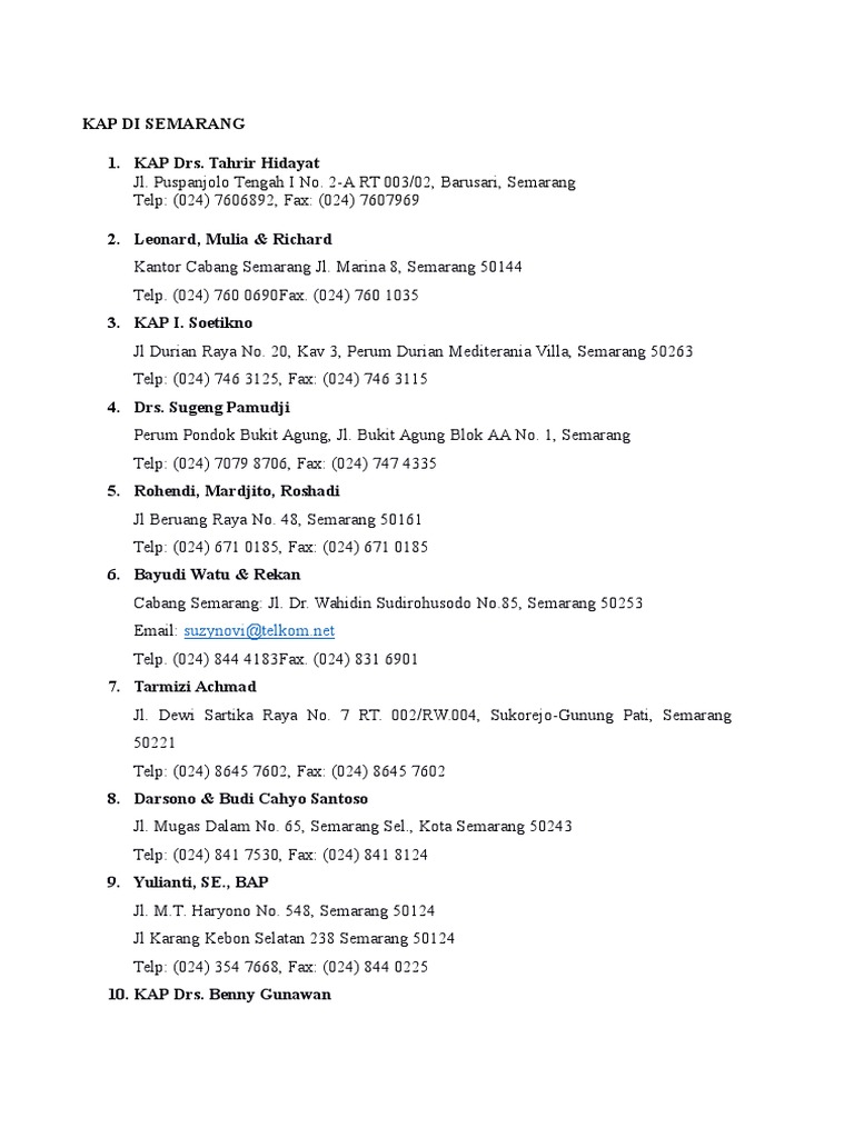 Daftar Kap Semarang Dan Surakarta | PDF