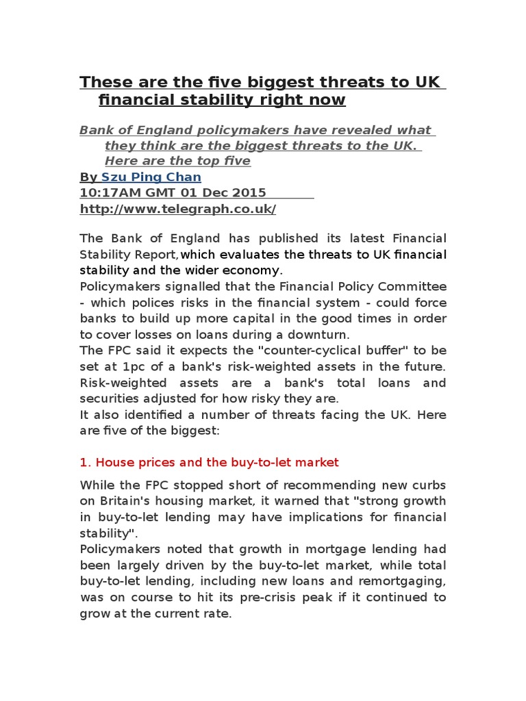 These Are The Five Biggest Threats To UK Financial Stability Right Now ...