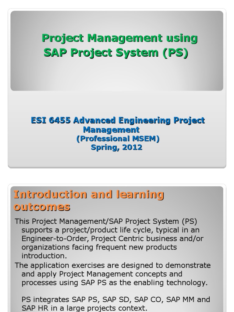 ESI - 6455 SAP Project System Overview | PDF | Project Management ...