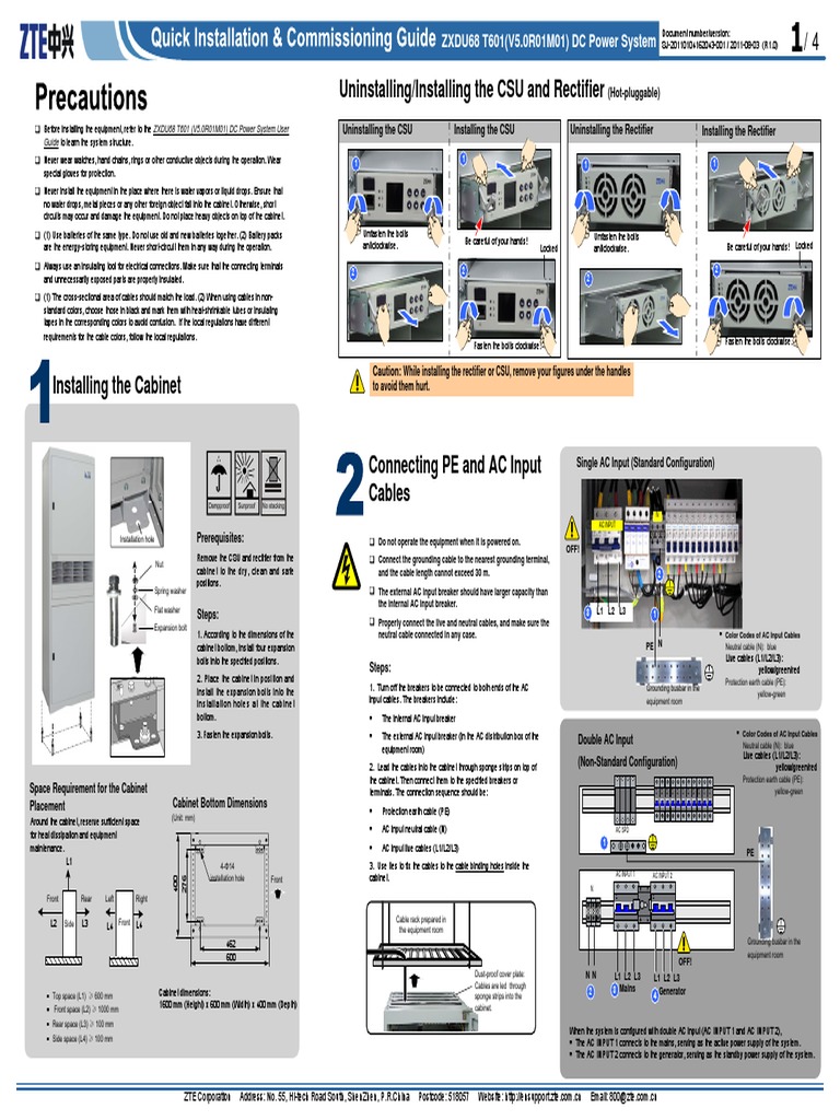 ZXDU68 T601 (V5.0R01M01) Quick Installation & Commissioning Guide PDF | PDF | Rectifier ...