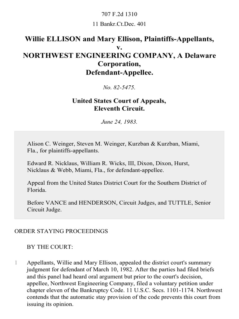 Bankruptcy Stay Order in Ellison Case | PDF