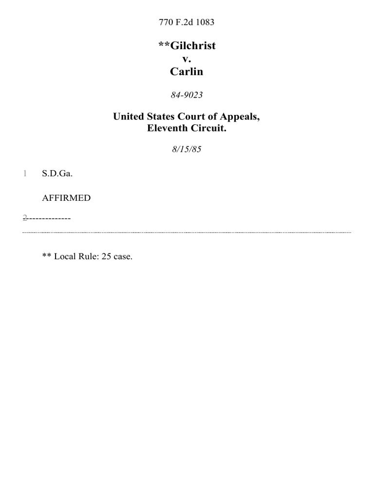 Gilchrist v. Carlin, 770 F.2d 1083, 11th Cir. (1985) | PDF | Law