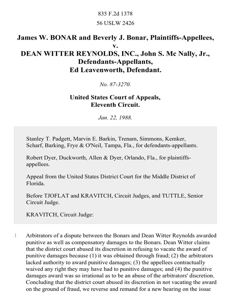James W. Bonar and Beverly J. Bonar v. Dean Witter Reynolds, Inc., John ...