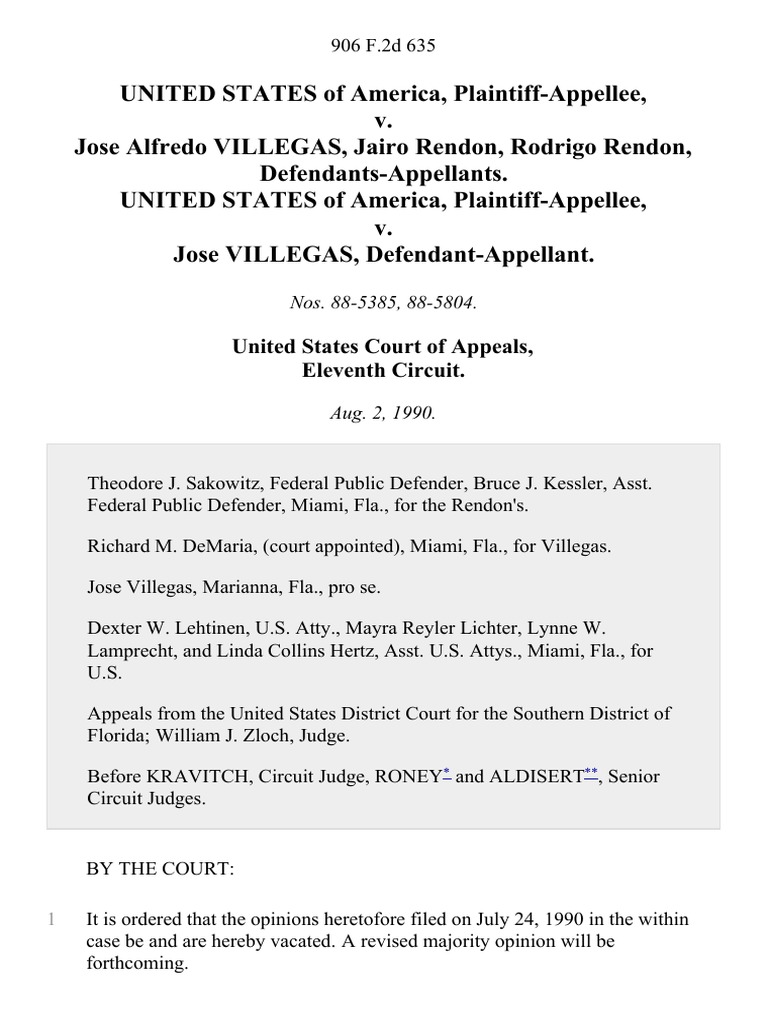 United States v. Jose Alfredo Villegas, Jairo Rendon, Rodrigo Rendon ...
