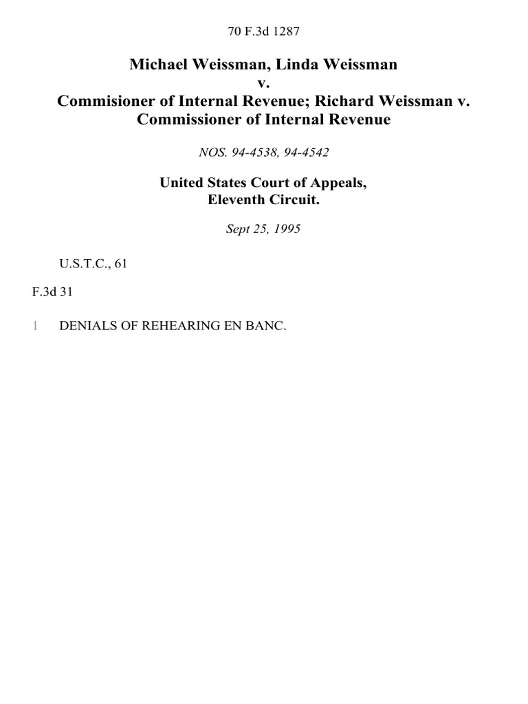 Michael Weissman, Linda Weissman v. Commisioner of Internal Revenue ...