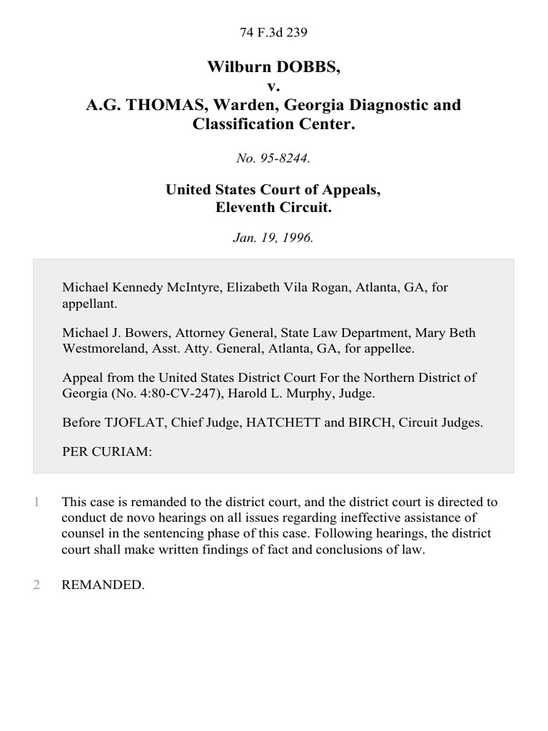 Wilburn Dobbs v. A.G. Thomas, Warden, Georgia Diagnostic and ...
