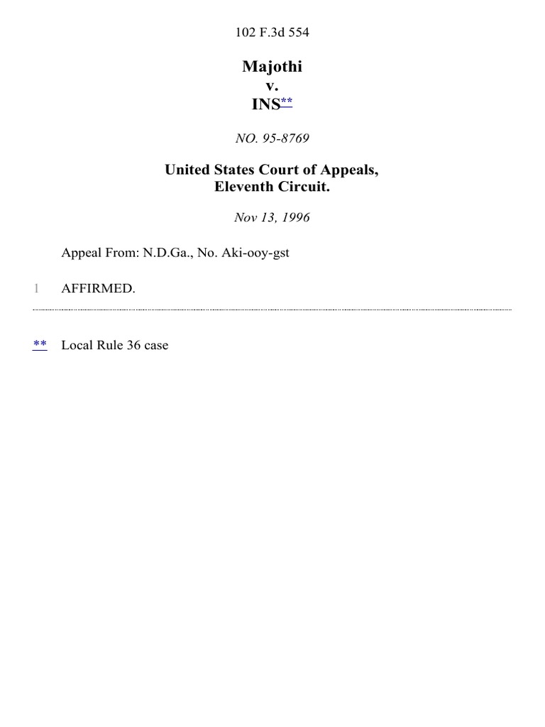 Majothi v. Ins, 102 F.3d 554, 11th Cir. (1996) | PDF | Federal Reporter ...