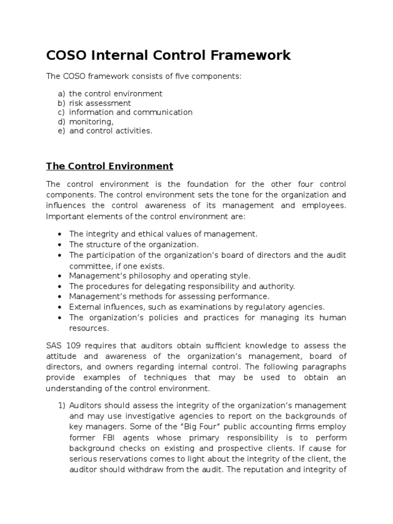COSO Framework | Audit | Financial Statement