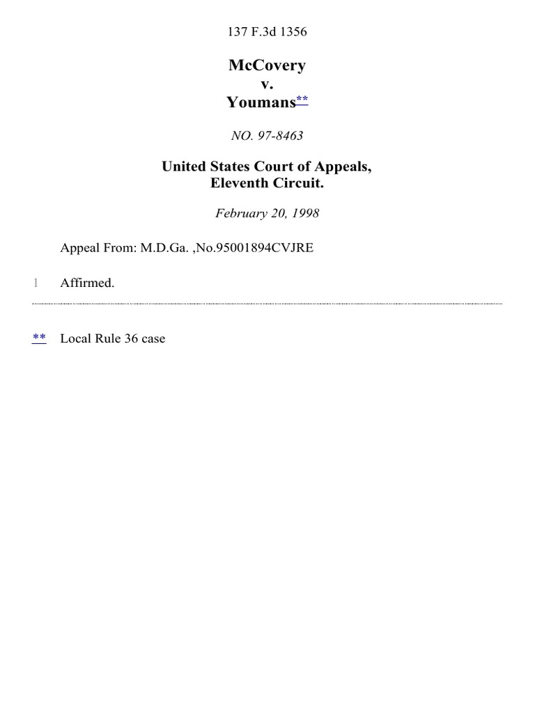 McCovery v. Youmans, 137 F.3d 1356, 11th Cir. (1998) | PDF