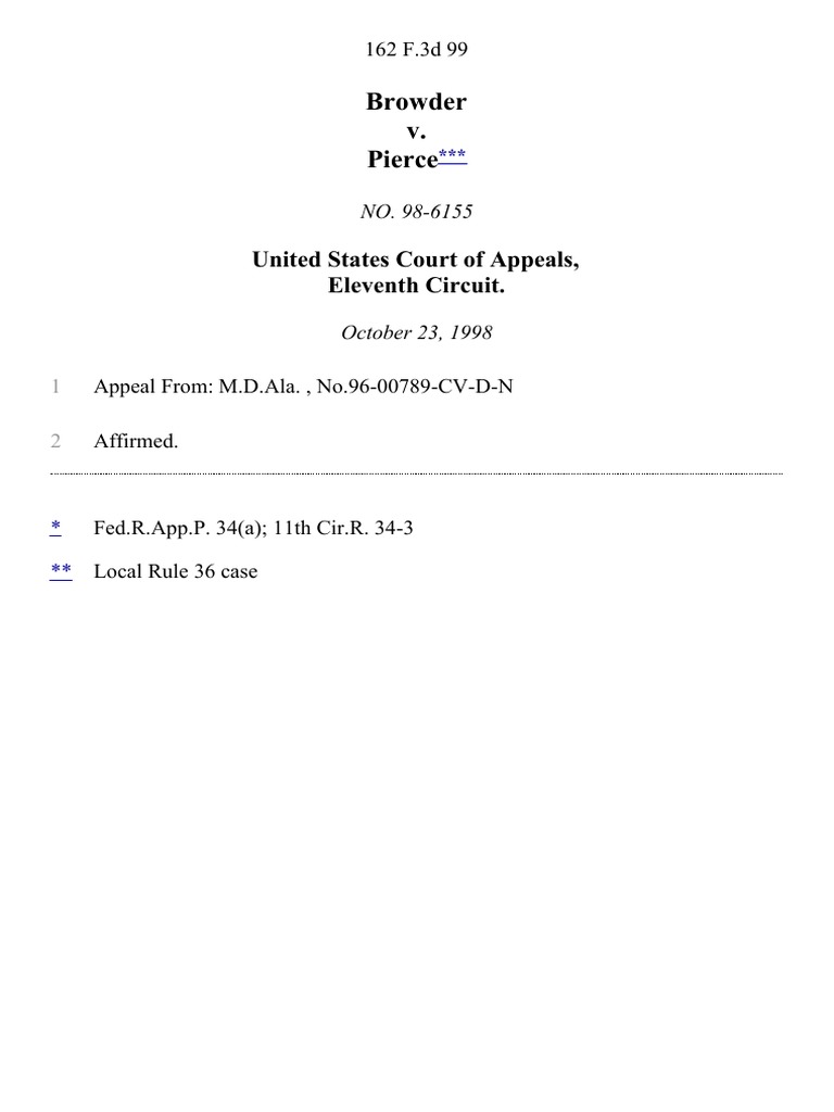 Browder v. Pierce, 162 F.3d 99, 11th Cir. (1998) | PDF