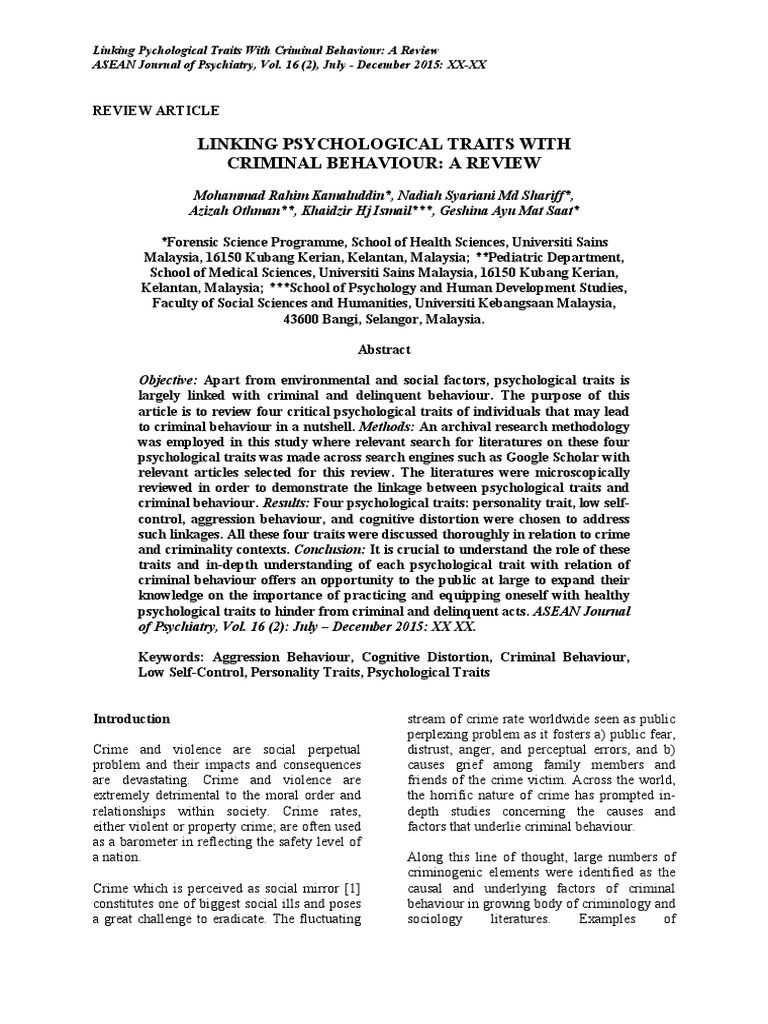 Psychological Traits and Criminal Behavior | PDF | Aggression ...