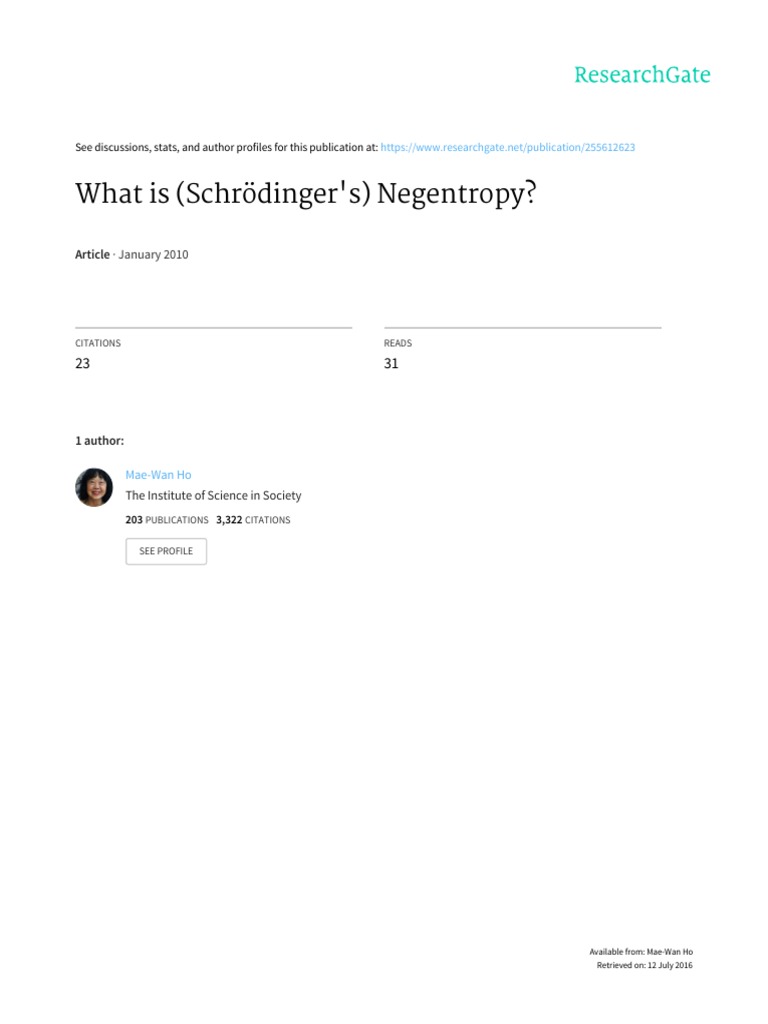 What Is Schrodinger's Negentropy | PDF | Photon | Adenosine Diphosphate