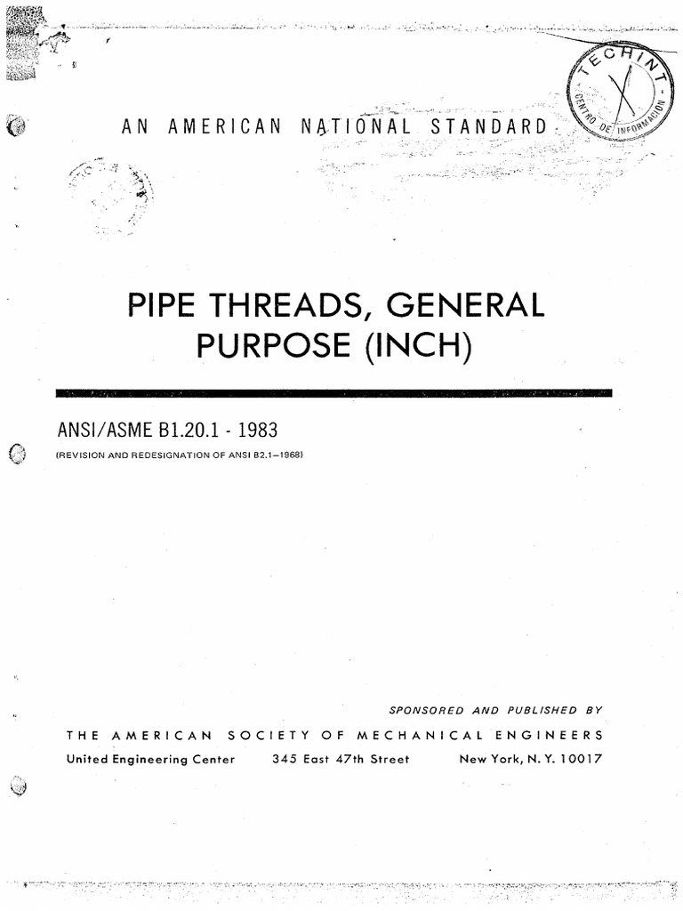 ASME B1.20.1 - 83 - Pipe Threads, General Purpose (Inch) PDF | PDF