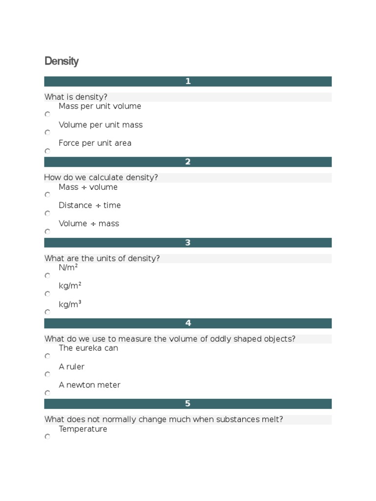 BBC Bitesize Density Questions | PDF