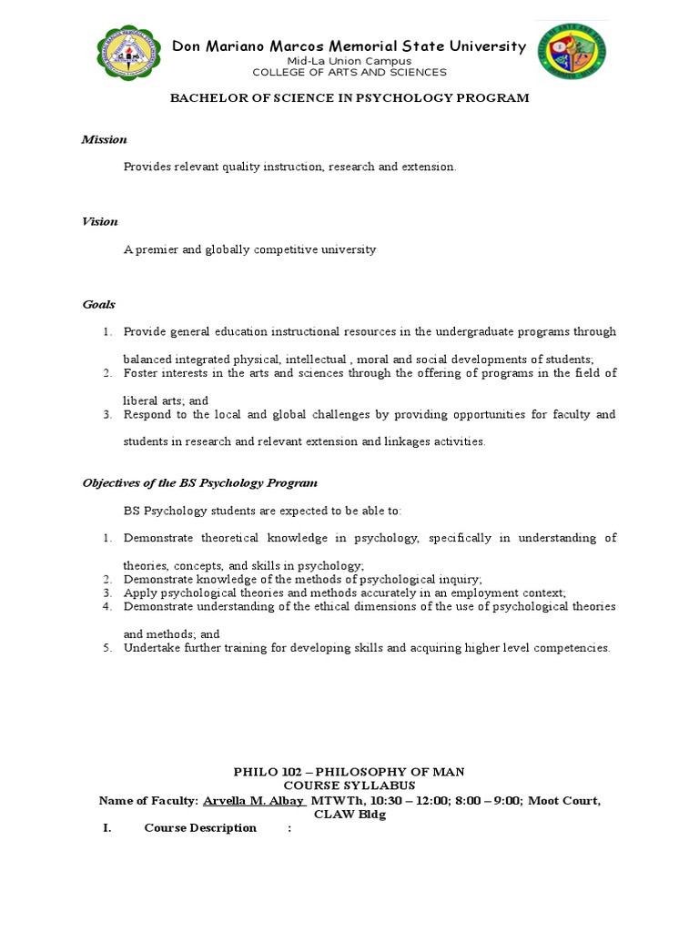 Philosophy of Man Syllabus | PDF | Psychology | Science