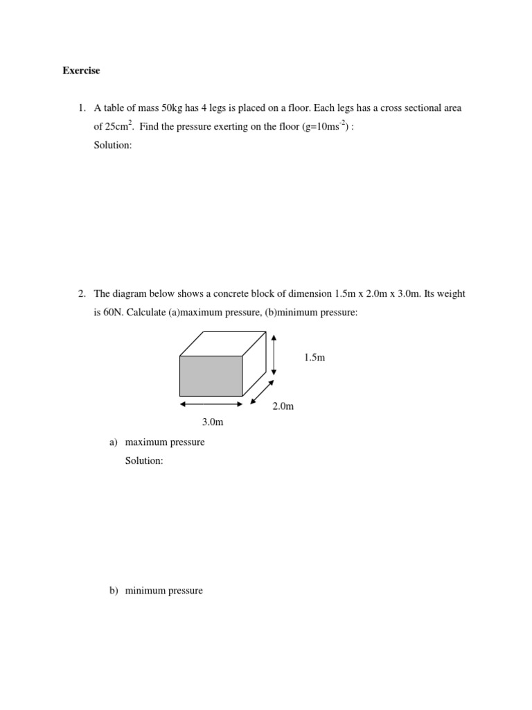 Chapter 3 Exercise Physics Form 4 | PDF | Pressure | Physical Chemistry