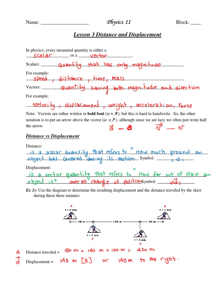 Lesson 3 Distance & Displacement Key | PDF | Velocity | Speed