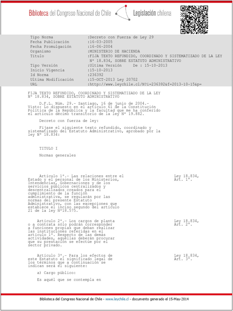 Ley 18834 Estatuto Administrativo | PDF | Evidencia (ley) | Salario