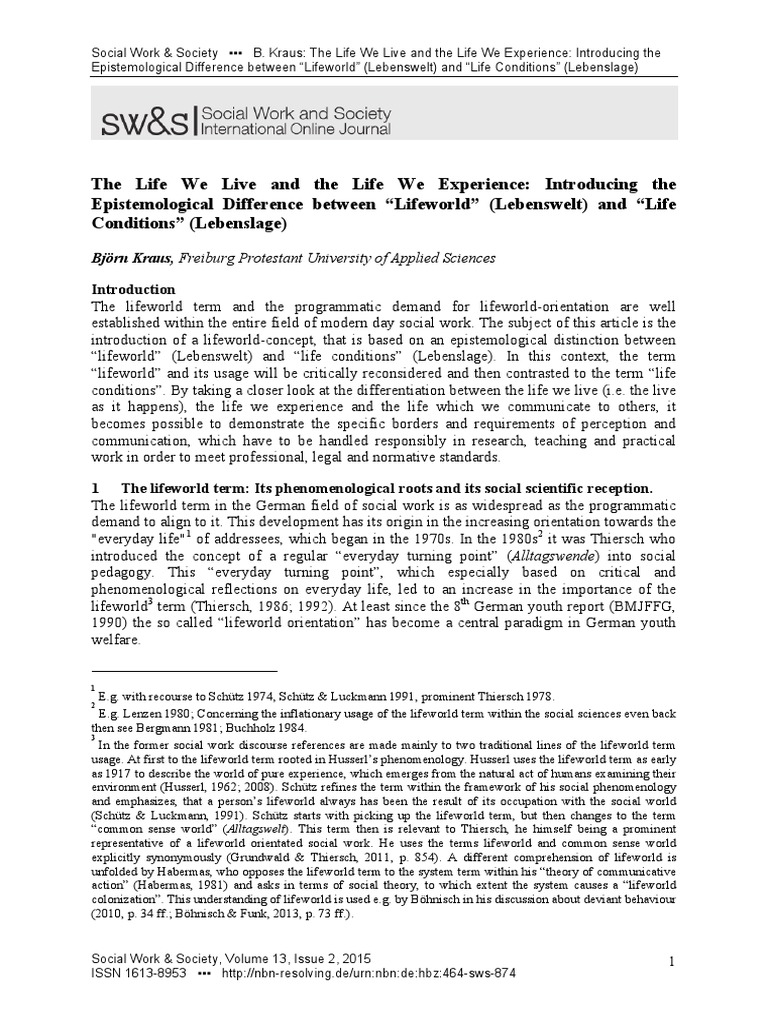 Lifeworld vs. Life Conditions in Social Work | PDF | Cognitive Science ...