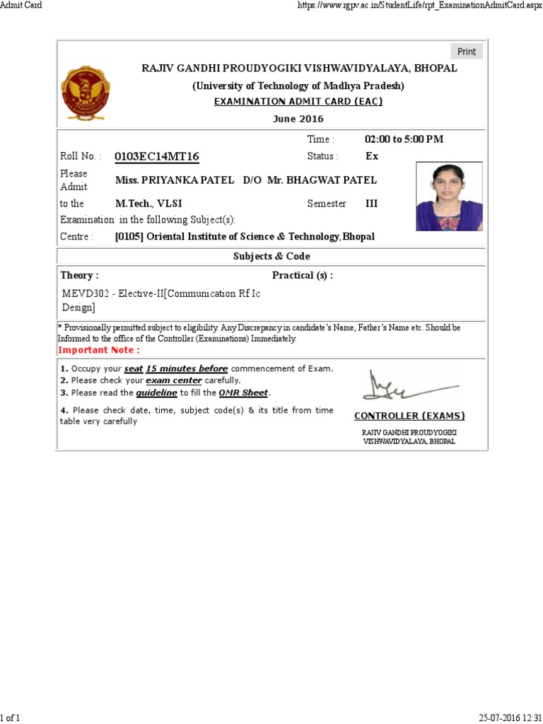 Admit Card | PDF