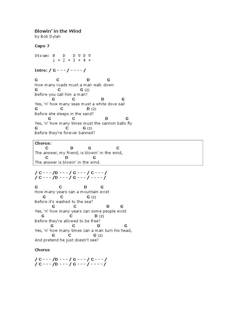 Blowin' in the Wind Chords & Lyrics | PDF
