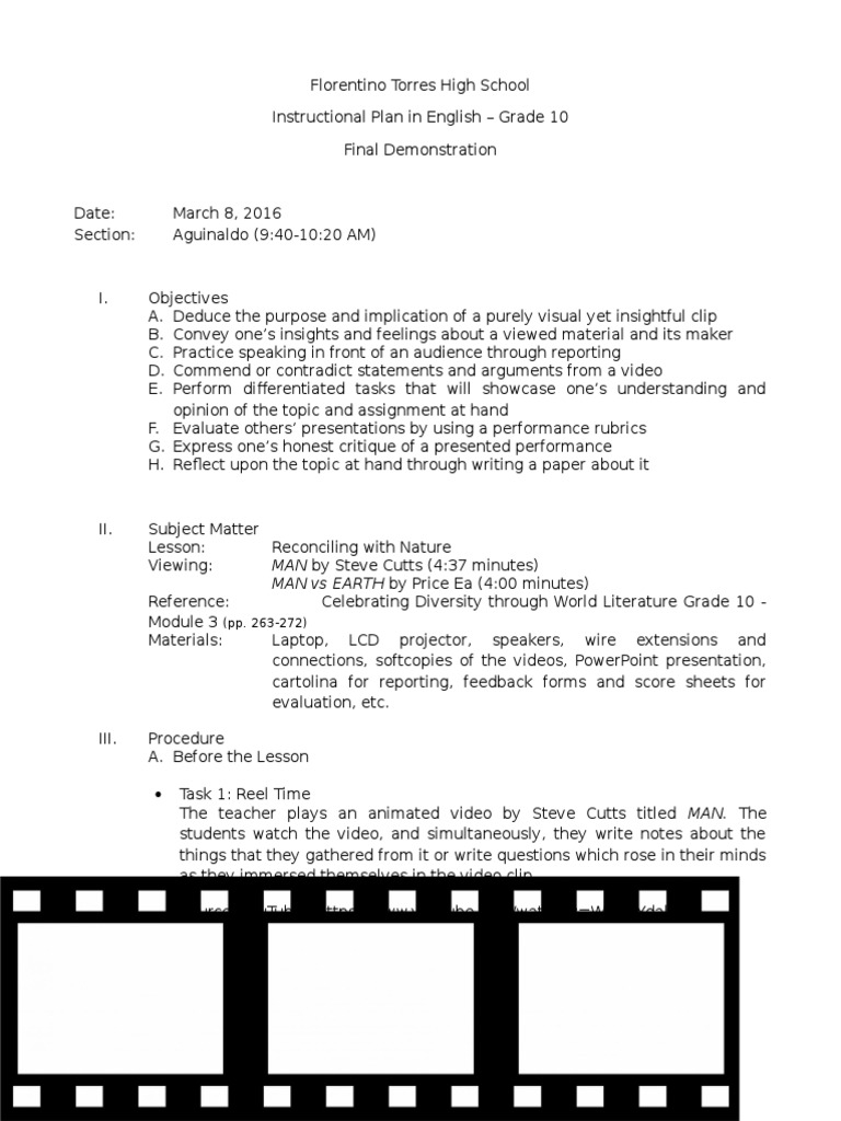 Grade 10 English Sample Lesson Plan For ST Demo | PDF